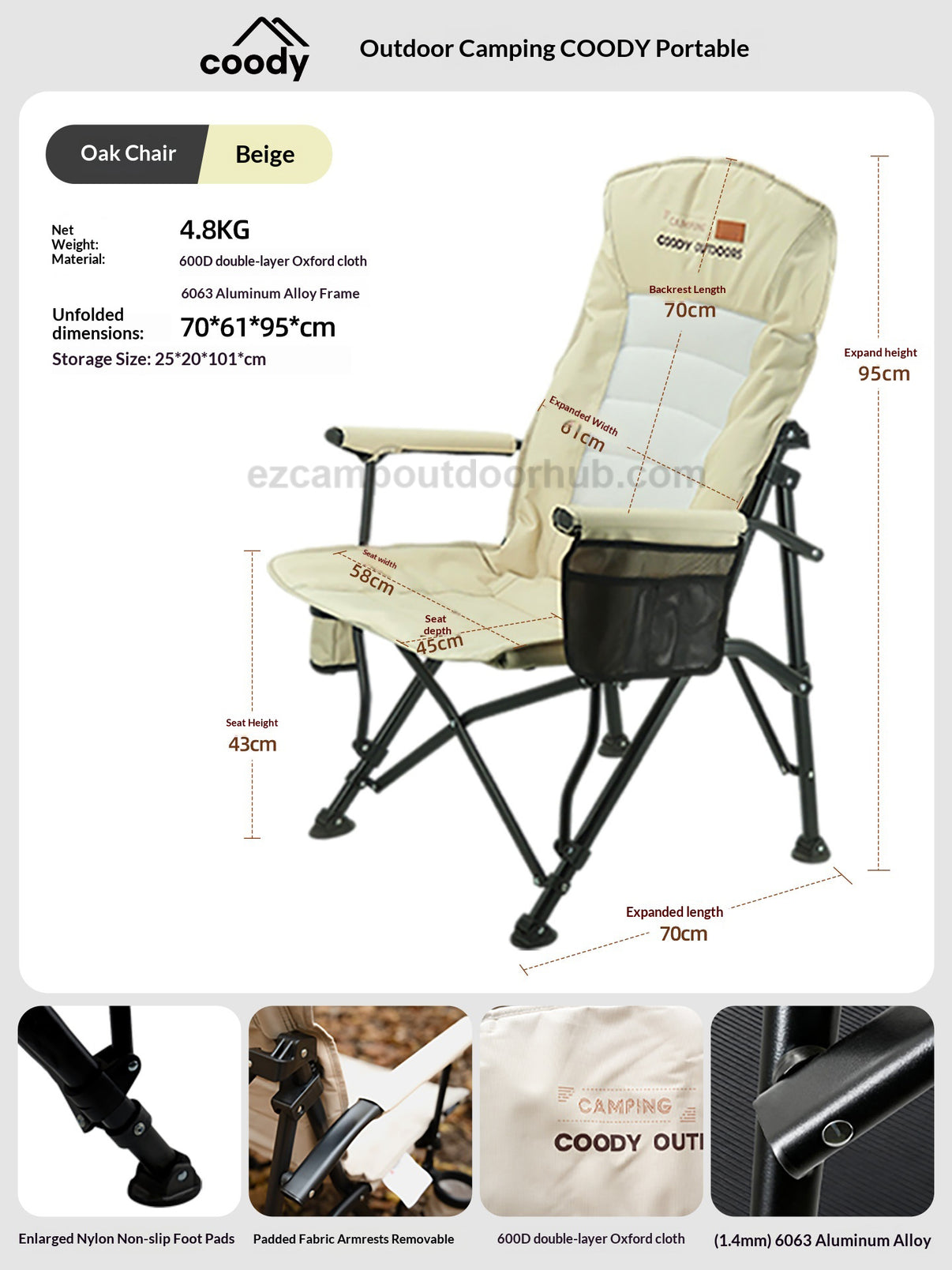 Coody OKE Relax Chair 136° Recliner Leisure Directors Chair Stable ...