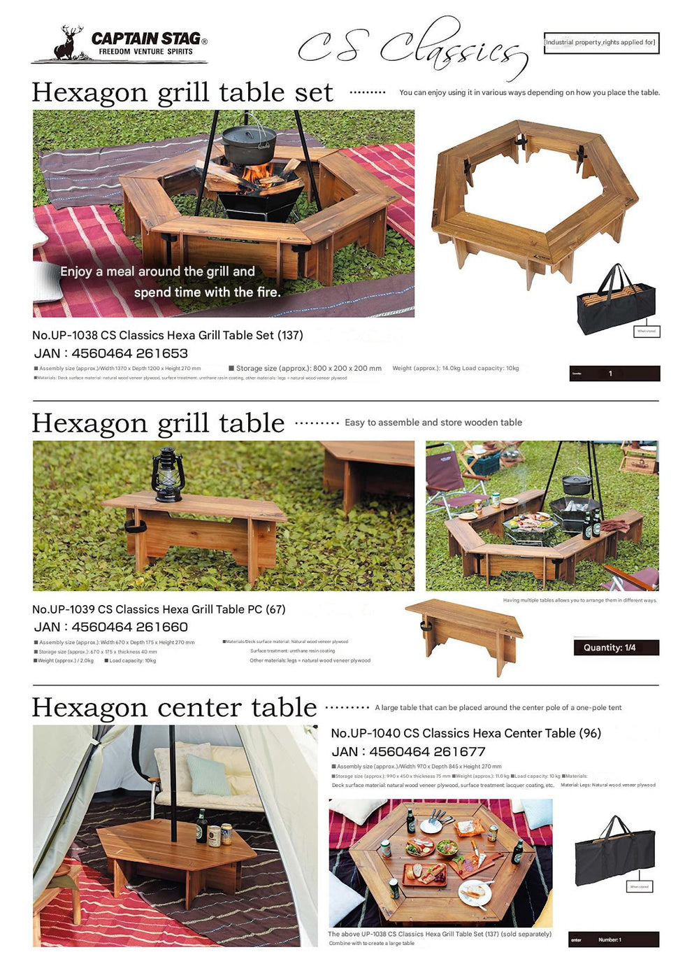 CAPTAIN STAG UP-1038 Modular Hexa Grill Table Set Portable Multi-Setup ...