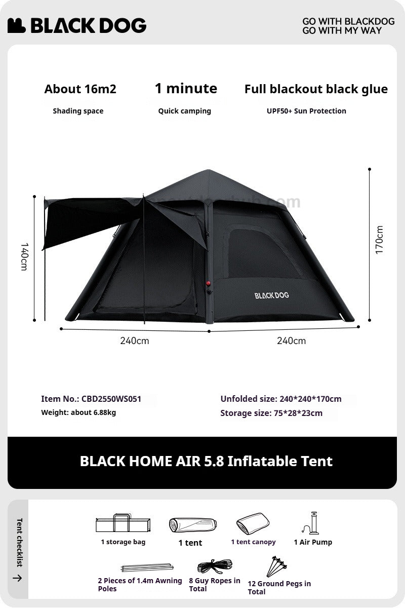 Blackdog BLACK HOME AIR 5.8 Inflatable Tent 3-4 Persons Dome Style ...