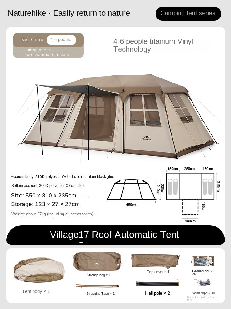Naturehike VILLAGE 17 Automatic Tent Portable 6-8 Person Cabin Style – EZcamp Outdoorhub QC Branch